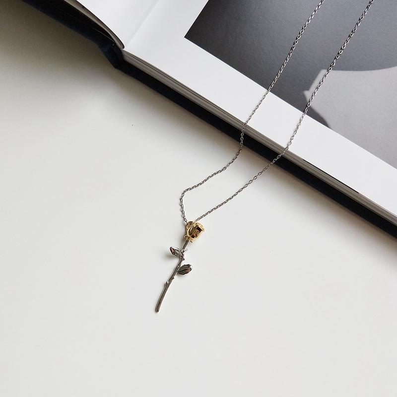 Azu Thorny Rose Pendant Necklace - Silver